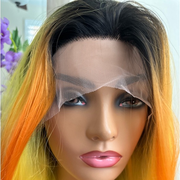Hair | Yellow Orange Dark Root Sunset Lace Front 28 Inch Long Layered ...